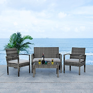 Safavieh PAT7507B Collection Bassey Grey 4-Piece Outdoor Living Patio Set
