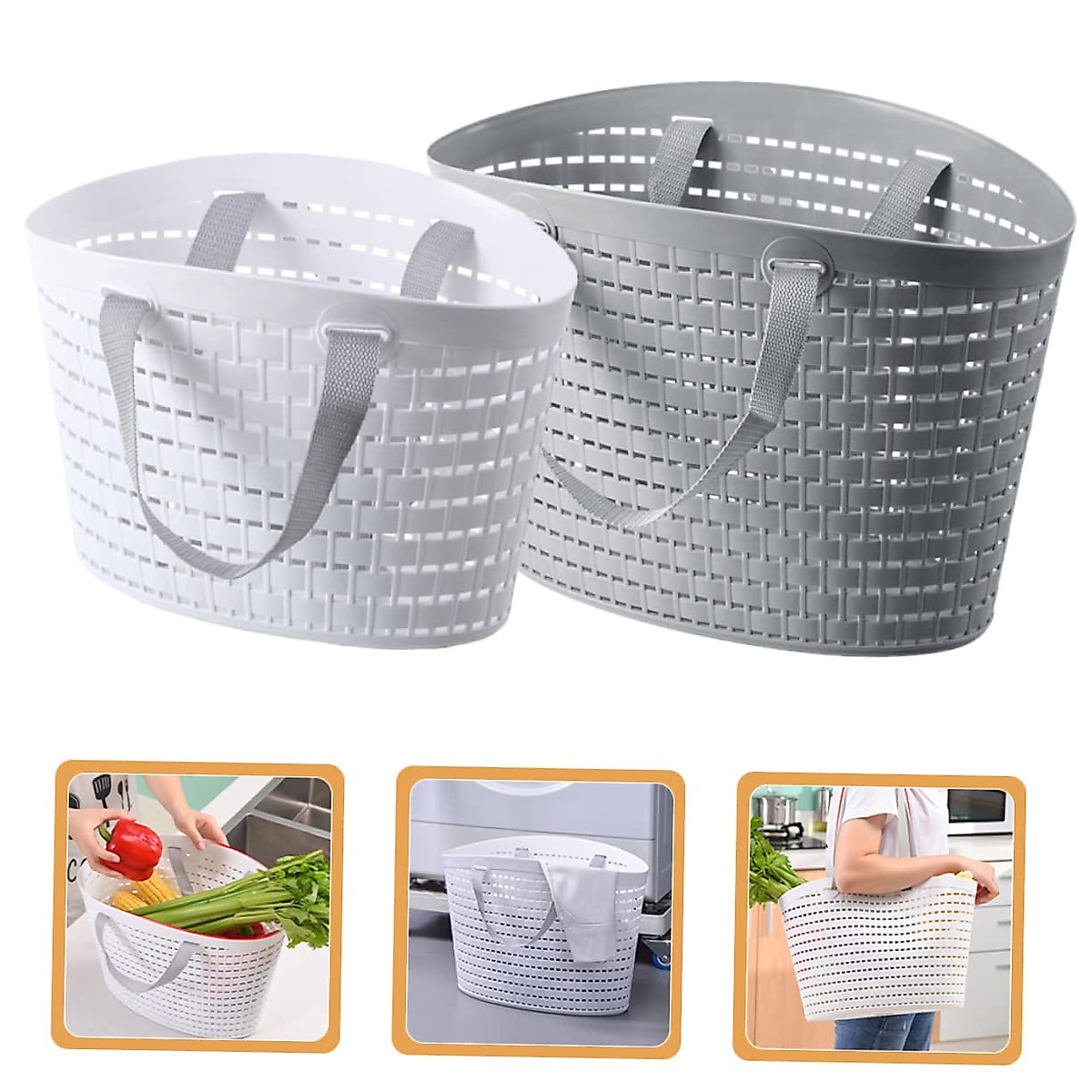 2pcs Plastic Laundry Basket Shopping Tote Bag Plastic Hanger Chicken Egg Basket Picnic Basket Bath Basket Laundry Basket Plastic Clothes Holder Sundries Organizer Hollow-out Basket