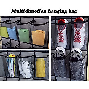 Over The Door Hanging Shoe Organizer 24 Extra Large Mesh Pockets Hanging Shoe Rack Holders for Closet Storage Men Sneakers,High Heeled Shoes,Double Stitching with 4 Metal Hooks,Gray 65.4"X23.6"