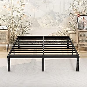Mombinus 14 Inches Tall Queen Metal Platform Bed Frame/Heavy Duty Steel Slat Support/Noise Free/Easy Assembly/No Box Spring Needed Black