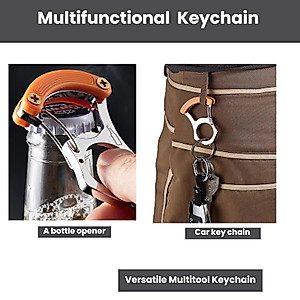 SAMIQU 2 Pcs Multifunctional Keychain,Versatile Car Key Chain with Bottle Opener, Box Cutter, Window Breaker（Orange&black）