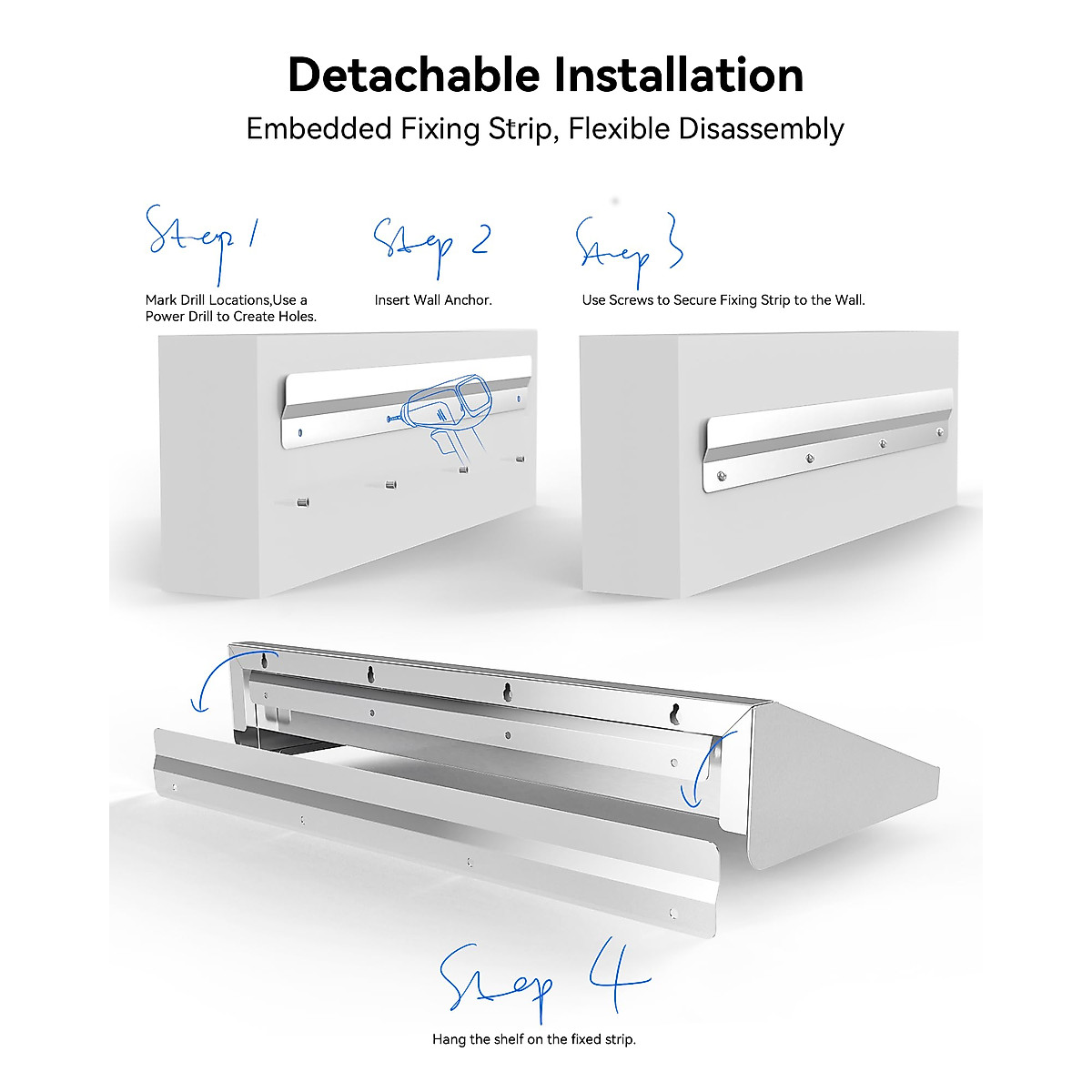 ZeroPone Stainless Steel Wall Shelf 8.6 x 24 Inches 56 lbs Load Heavy, Heavy-Duty Wall-Mounted Floating Shelf with Backsplash, Equipped with Silicone Mat. for Restaurant, Home, Kitchen, Hotel