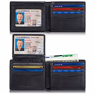 SERMAN BRANDS 2 ID Window Wallet for Men RFID Blocking Leather, Bifold Top Flip, Extra Capacity Travel Wallet (Charcoal Black Executive)