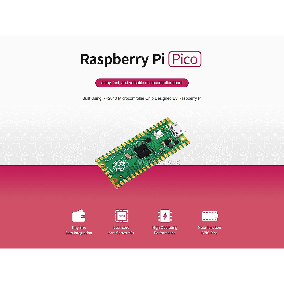 waveshare A Low-Cost High-Performance Microcontroller Board Compatible with Raspberry Pi Pico (with Pre-soldered Header)(3 Items)