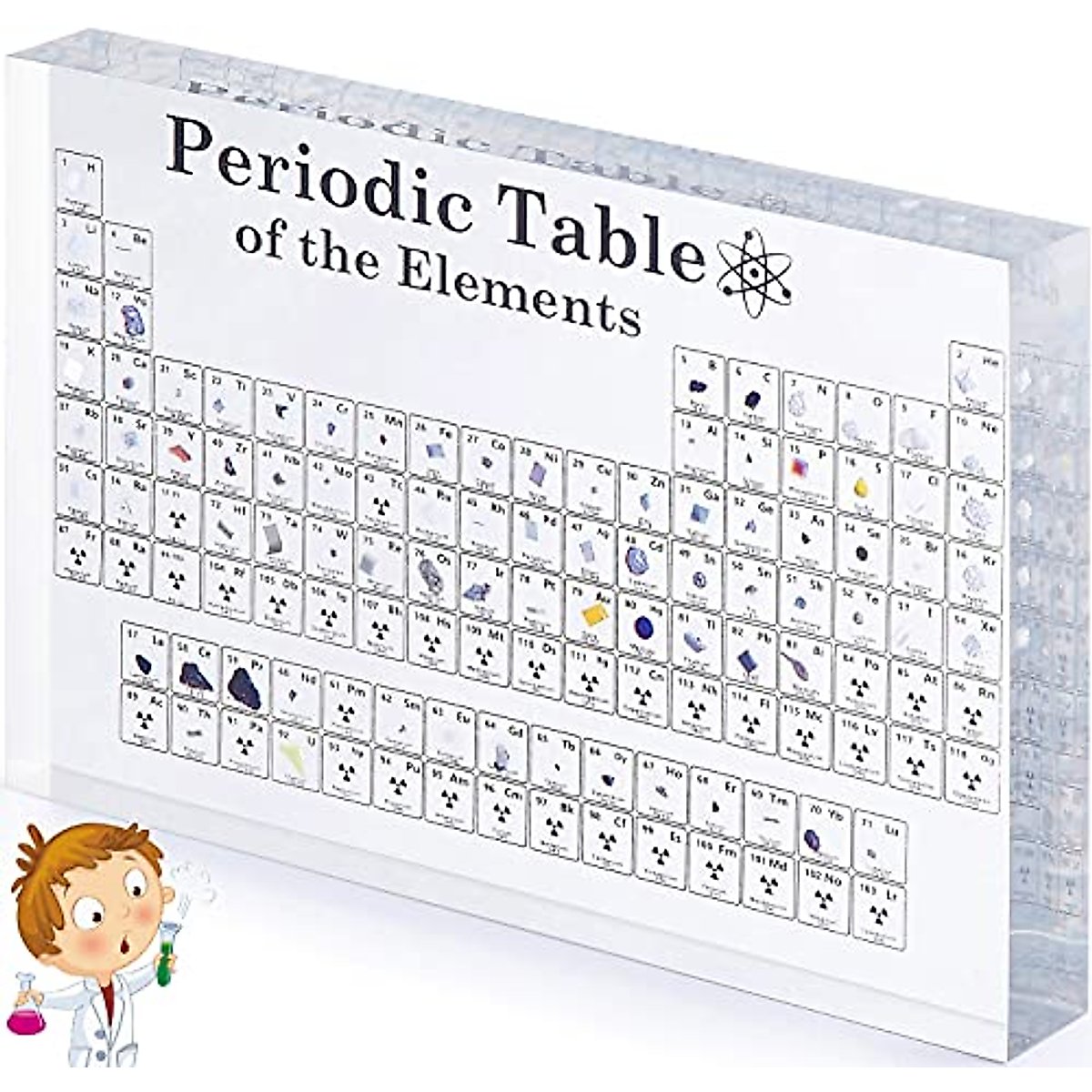 Large Periodic Table with Real Elements Inside, Larger Size 7.9 inch Easy to Read, Acrylic Periodic Table with Elements Samples