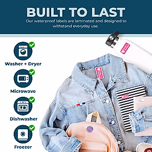 Bunny Badges Personalized Daycare Name Labels (130 Labels) - Custom Waterproof Name Stickers for Clothing Tags, Water Bottles, Lunch Boxes and School Supplies (Dinosaurs)