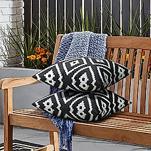Adabana Outdoor Waterproof Boho Pillow Covers 18x18 Decorative Black and White Outdoor Throw Pillows Cover for Patio Furniture Pack of 2
