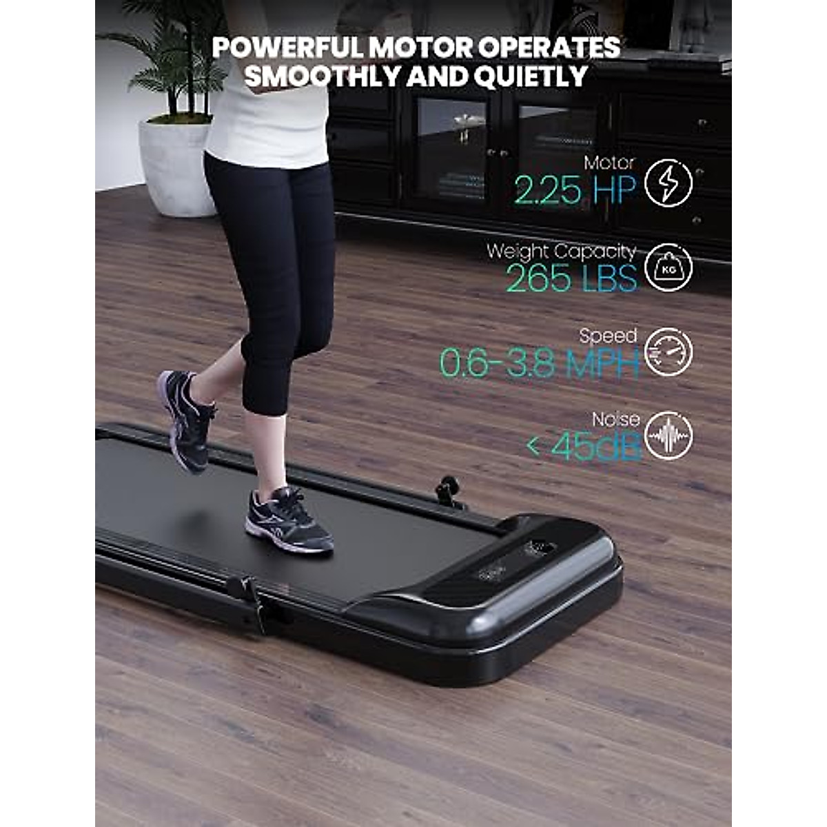 GARVEE 2-in-1 Treadmill, [2.25 HP] [0.6-6.2 MPH] for Running Walking, Folding Treadmill with Real-time Workout Data on LCD Display, Under Desk Treadmill for Apartment Office Home Workout- Black