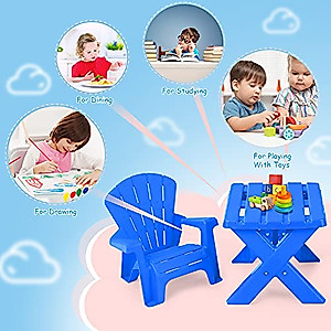 Costzon Kids Table and Chair Set, Toddler Activity Table and Adirondack Chairs for Picnic, Garden, Patio, Backyard & Beach, Outdoor & Chairs (Blue)