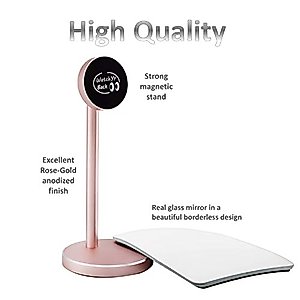 Desk and Cubicle Mirror to see behind you, ROSE-GOLD Stand with detachable Wide Angle real glass Mirror, SMALL & DISCRETE, beautiful design, perfect curvature for an exceptionally clear view