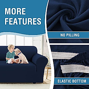 H.VERSAILTEX Chair Cover 1-Piece Stretch Couch Covers for 1 Cushion Couch Sofa Cover Spandex Non Slip Soft Form Fit Furniture Protector with Elastic Bottom (Chair, Navy)