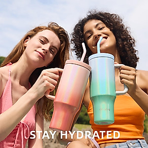 40 oz Tumbler with Handle and Straw Lid, Reusable Leak-Proof Insulated Tumblers, Stainless Steel Coffee Tumbler Cups, Travel Mug for Home Office, Keep Cold 34Hrs, Cup Holder Friendly(Arctic Forest)