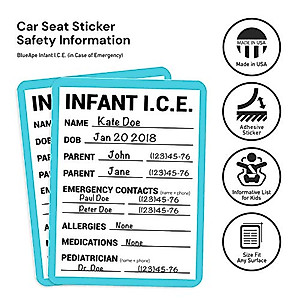 BlueApe ICE Infant Car Seats Medical Information Stickers - Emergency Stickers for Cars - Baby Monitor Car Accessories (Blue, 3 Pack)