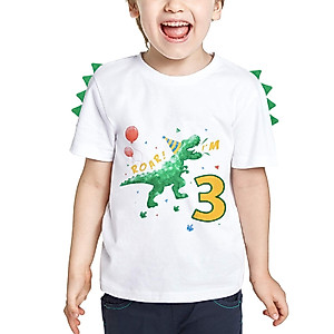 3rd Birthday Boy Shirt Dinosaur Birthday T-Shirt 3 Year Old Toddler Dinosaur Outfit Cotton White Dino Party Shirt Roar I’m 3 Short Sleeve Top Tee Toddler Three Rex T Shirt for Kids