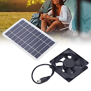 Fafeicy 2.5W Solar Panel Fan, Polysilicon Solar Pet Exhaust Air Flowing Fan, with Dual Female USB Ports, for Outdoor Breeding Planting, 5V 0-400MA, Solar Panels