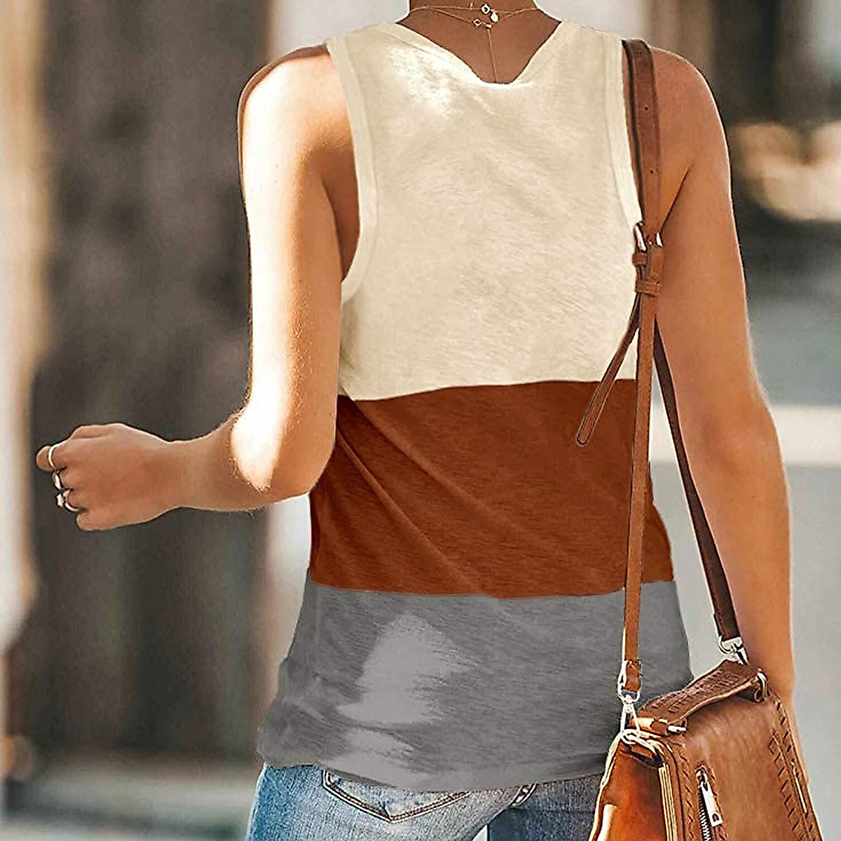 HMing Womens Henley Tank Tops Summer Sleeveless V Neck Contrast Color Casual Shirts Basic Blouses Vest with Buttons