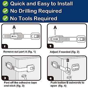 Socub 8 pack Child Safety Cabinets Strap Locks, Multi Use Latch with Strong Adhesive Pads, for Cabinets, Drawers, Oven, Toilet Seat, Fridge