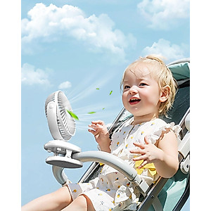 Portable Clip on Fan, Oscillating ＆ 120° Rotate Battery Operated Stroller Fan, 4 Speed Quiet Mini Personal Desk Fan, USB Rechargeable Fan for Outdoor Camping Golf Cart Stroller Home Office White