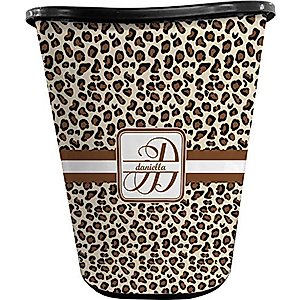 RNK Shops Leopard Print Waste Basket - Single Sided (Black) (Personalized)