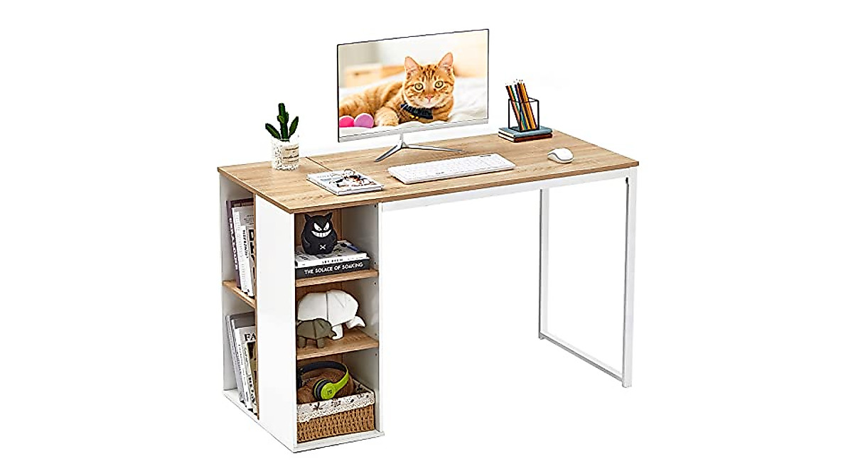 Computer Desk with Storage Shelves - Modern Oak Design