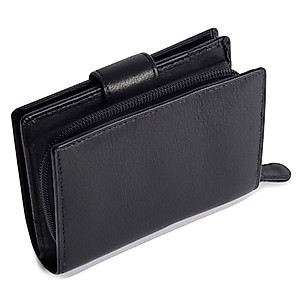 SADDLER Womens Luxurious Leather Medium Trifold RFID Protected Purse Wallet with Zipper Coin Purse | Ladies Designer Clutch Perfect for ID Coins Notes Debit Travel Cards | Gift Boxed - Black