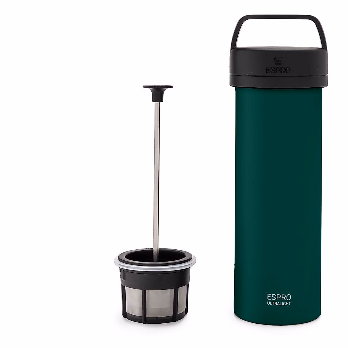 ESPRO – P0 Ultralight – Single Serve French Coffee Press and Lightweight Hydration Bottle for Travel, Camping and Everyday use, Stainless steel, Vacuum Insulated 16 oz (Green)