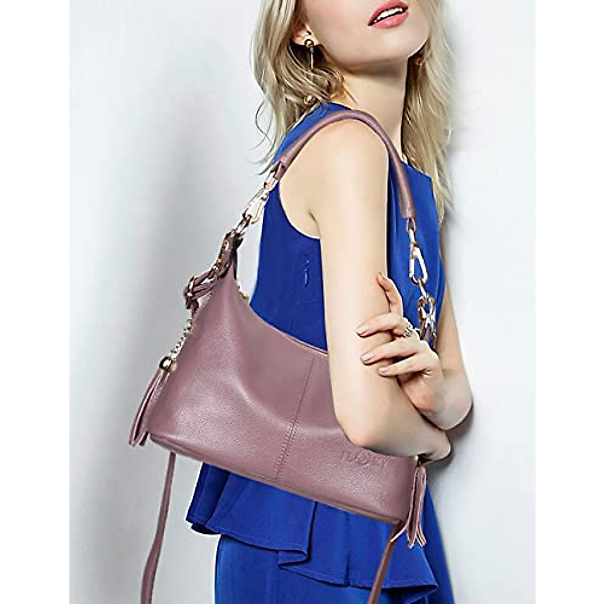 SMALLBLUER Synthetic PU Leather Ladies Tote Hobo Shoulder Middle-aged Women's Crossbody Bags Satchels Purse Clutches-Purple