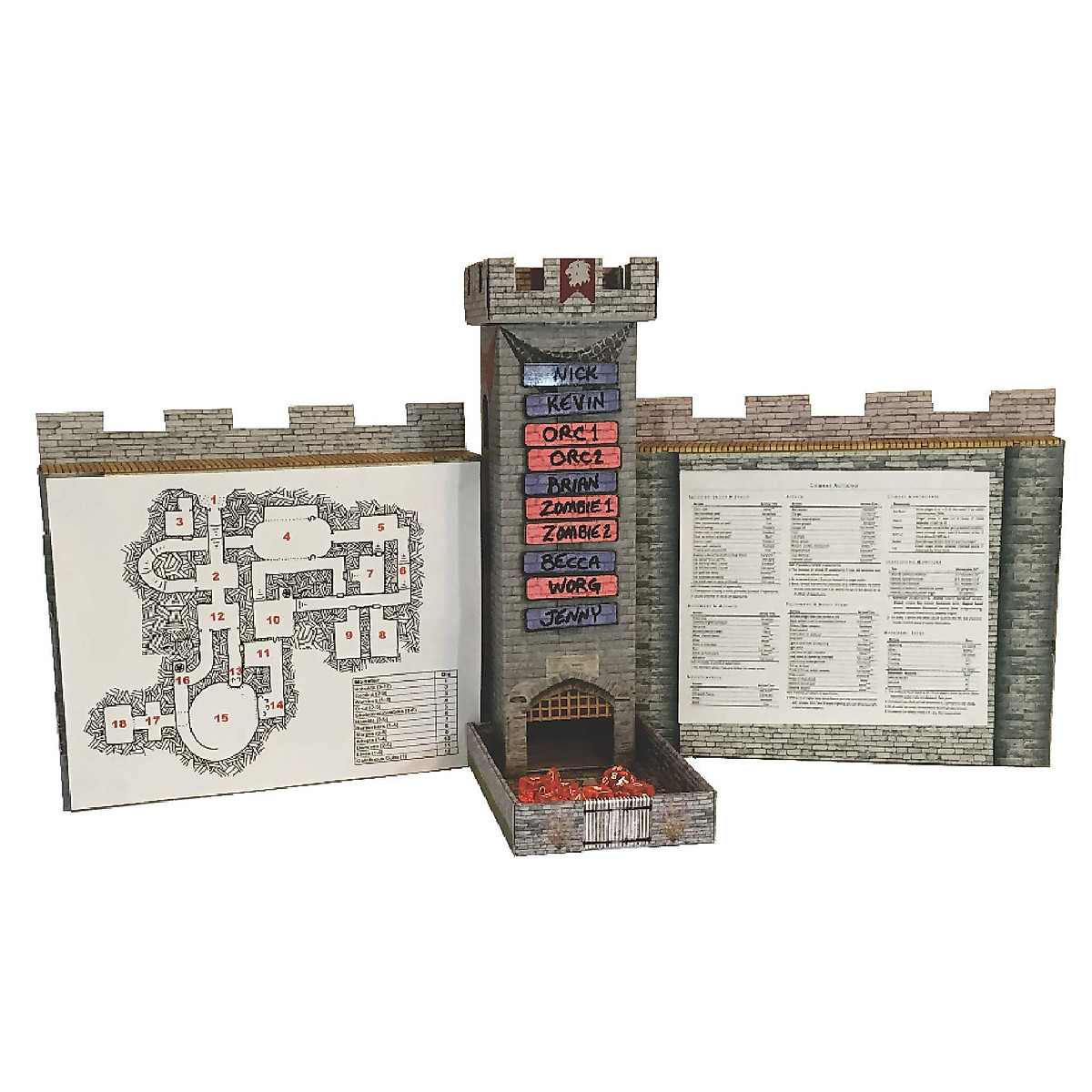 Castle Keep Dice Tower, 2 Castle Wall DM Screens with Magnetic Initiative Turn Tracker
