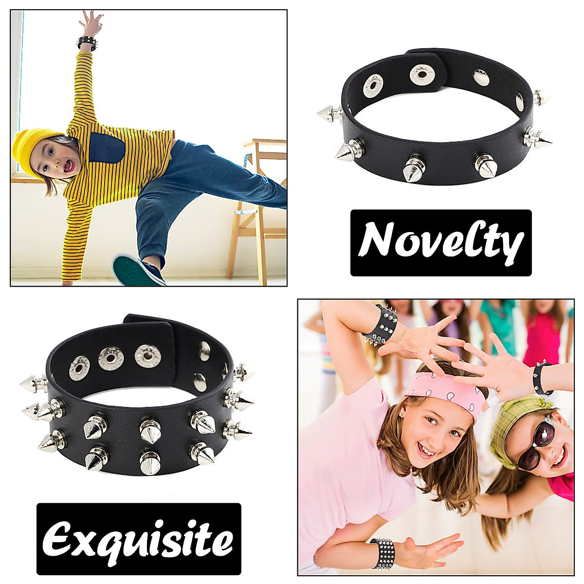 6 Pieces Punk Studded Bracelet Goth Bracelet Leather Rivets Spike Bracelet Cuff Adjustable Metal Wristband Gothic Accessories for Men Women Halloween