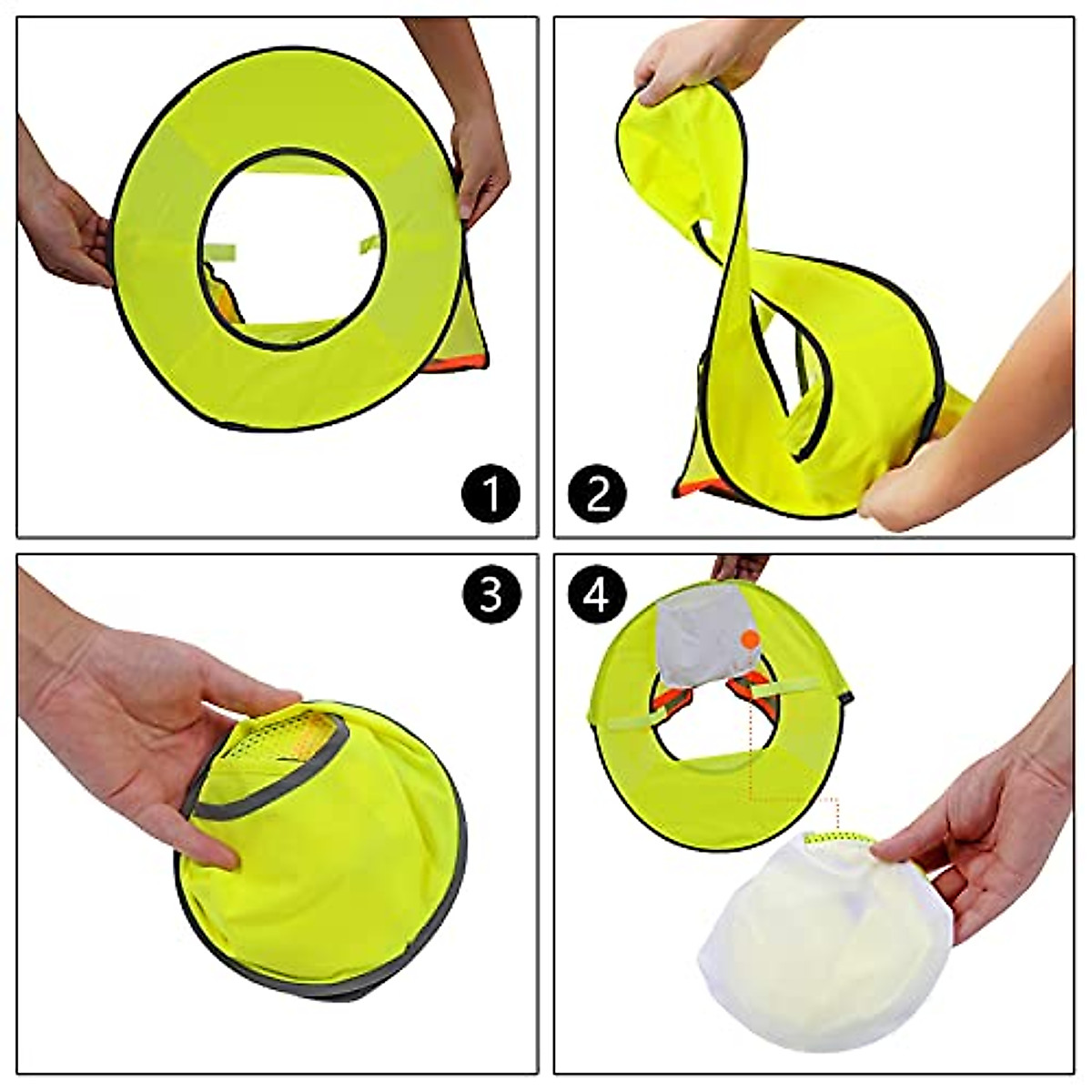 4 Pack Hard Hat Sun Shade - Full Brim Mesh Hard Hat Sun Shield Neck Sunshade with Reflective Strip Hard Hat Sun Visor for Hard Hat Accessories (Neon Yellow)