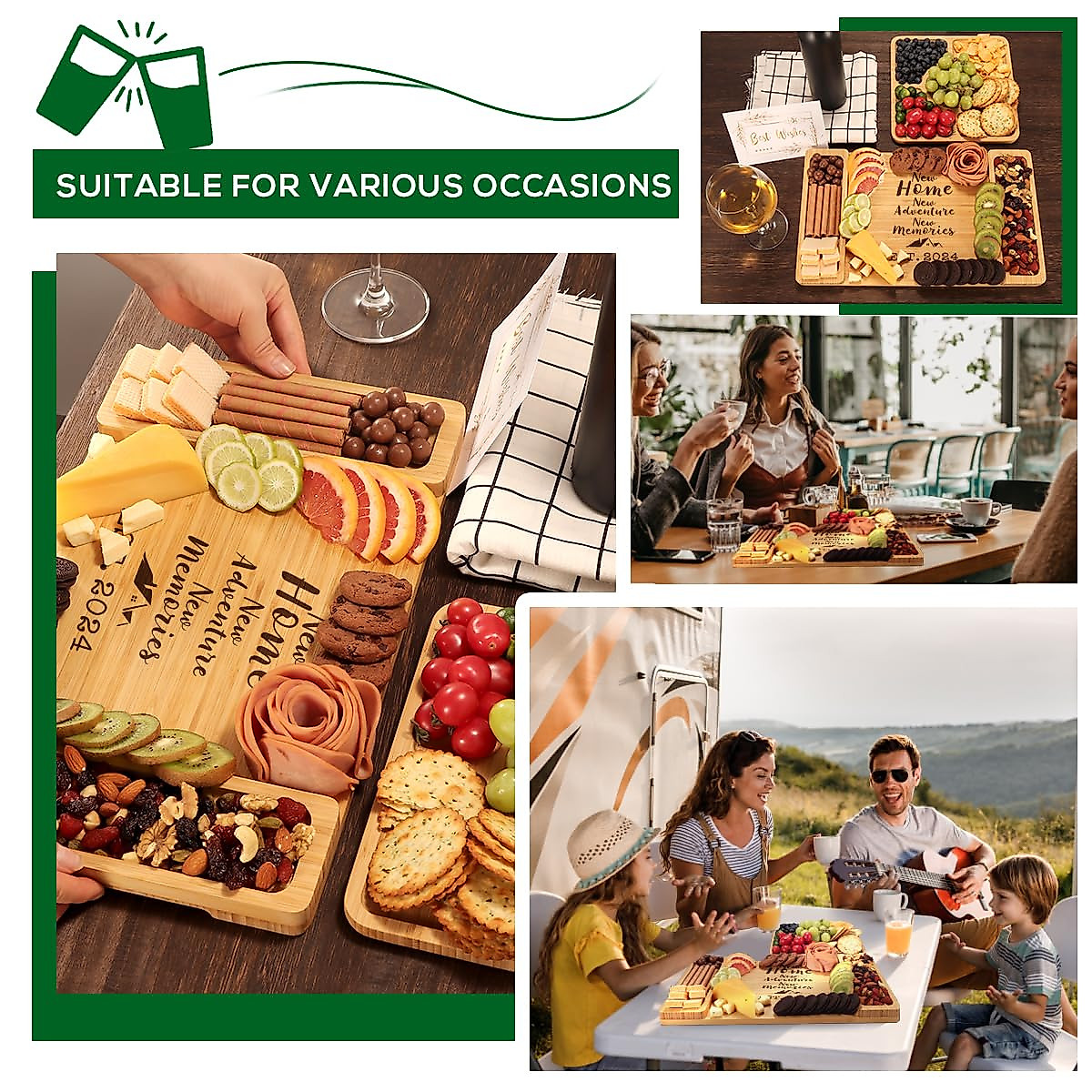 Henghere 2024 Housewarming Gifts for New Home Cheese Board Gifts for First Home Owner, Newlywed Couple, Clients, Friends, Unique House Warming, Wedding, Realtor Closing Gifts Idea