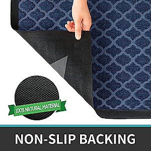 DEXI Door Mat Front Indoor Outdoor Doormat Small Heavy Duty Rubber Outside Floor Rug for Entryway Patio Waterproof Low-Profile,17"x29",Navy Blue