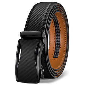 BULLIANT Mens Ratchet Belt,Leather Adjustable Slide Belt For Gift Mens Dress Casual 1 3/8",Size Adjustable(Black,32"-38" Waist Adjustable)