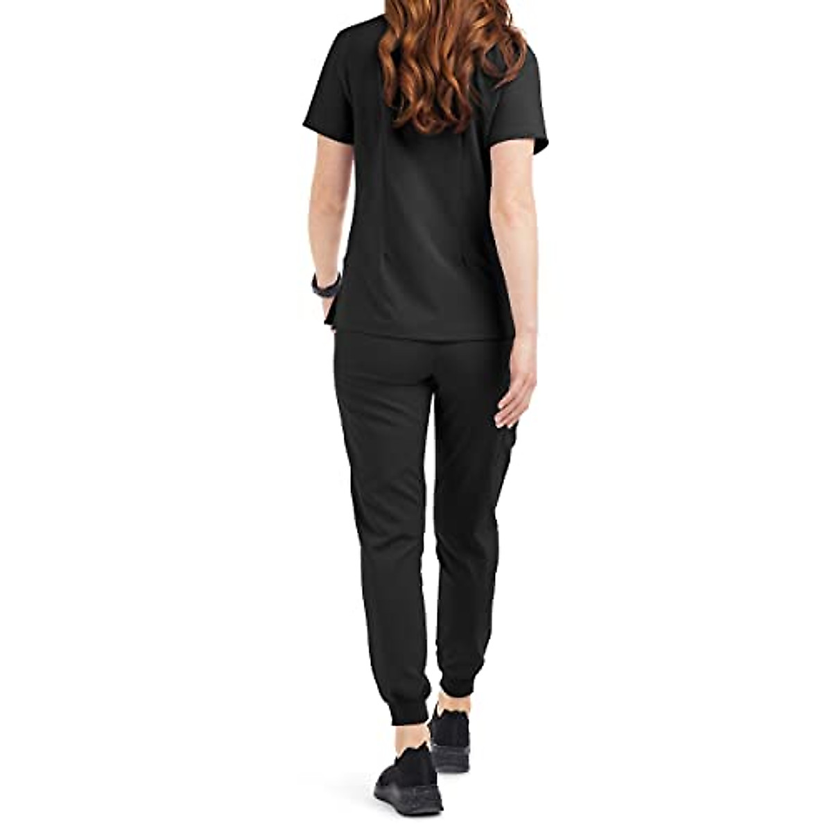 Tafford Active Stretch Women’s Cargo Jogger Scrub Set – Includes V-Neck Top and Elastic Jogger Pant (Medium, Onyx Black)