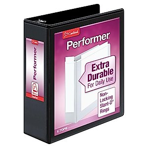 Cardinal 17601 Performer ClearVue Slant-D Ring Binder, 3-Inch Cap, 11 x 8 1/2, Black
