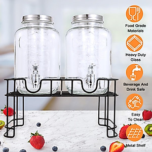 1 Gallon Glass Drink Dispensers For Parties-Set of 2,Drink Dispenser with Ice Core,Fruit Infuser & Stand,Juice or Beverage Dispenser for BBQ, Picnic, Party,Laundry Detergent Dispenser