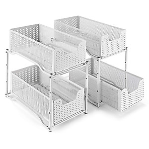 Simple Trending 2 Pack Stackable 2-Tier Under Sink Cabinet Organizer with Sliding Storage Drawer, White