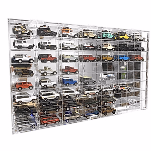 Hot 56 Compartment 1/64 Scale Toy Cars Wheels Matchbox Display Case Stand Wall Diecast Model Car Cabinet w/Door -AHW64-56
