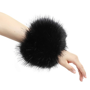 LA CARRIE Women's Snakeskin Print Faux Fur Wrist Cuffs,Winter Fox Furry Bands Arm Warmer (Black)