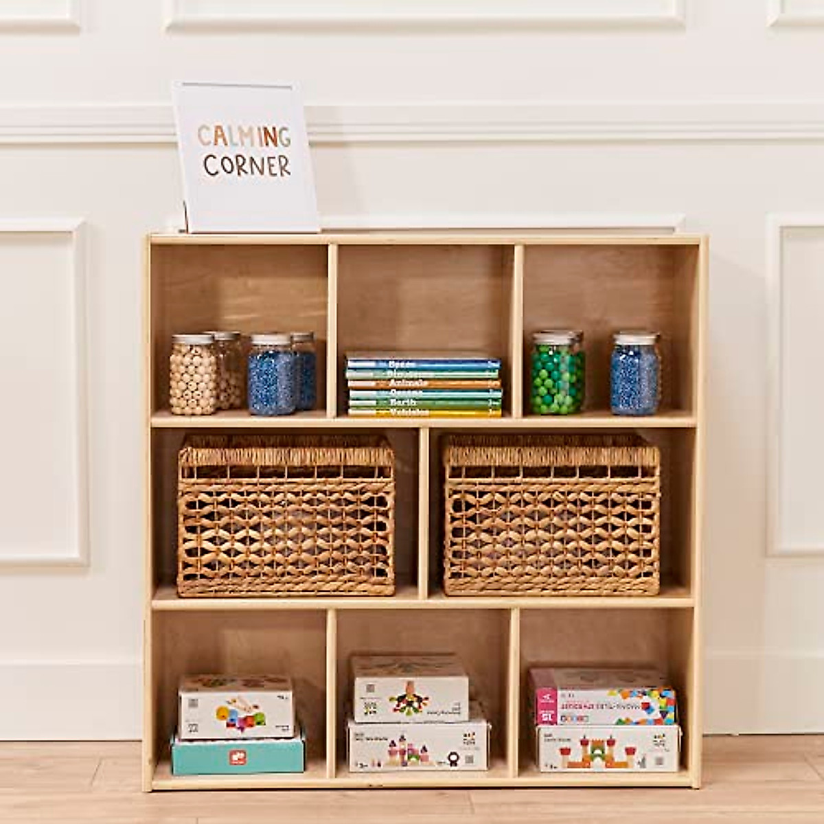 ECR4Kids Streamline 8-Compartment Storage Cabinet, 36in, Classroom Furniture, Natural