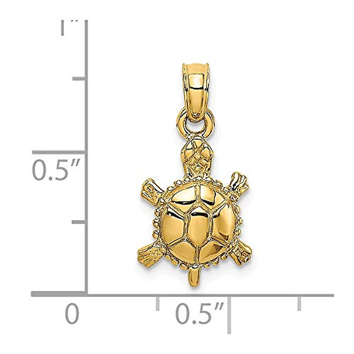 Solid 14k Yellow Gold 3-D Land Turtle Charm Pendant - 12mm x 9mm