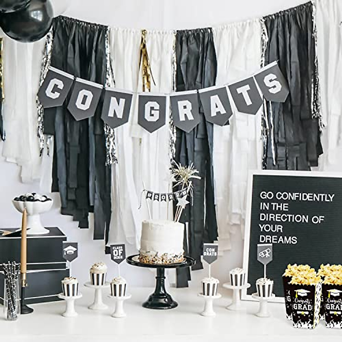 KOWLOON Graduation Popcorn Boxes School Grad Party Favor Popcorn Treat Boxes 24 Pieces, Black