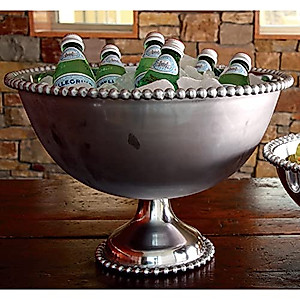 KINDWER Huge Beaded Aluminum Punch Bowl, 16-Inch, Silver