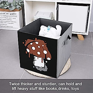 Blood Mushroom PU Leather Collapsible Storage Bins Canvas Cube Organizer Basket with Handles
