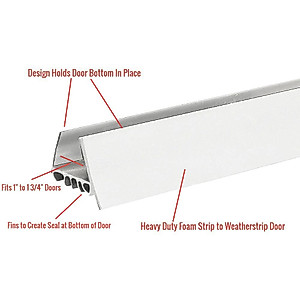 PVC Slide on Door Sweep with Foam Draft Stopper/Sweep for Doors 1" - 1 3/4" Wide - 3 FT Long (White)