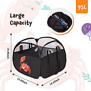 YOHOOLYO Toy Box Chest, 95L Collapsible Pop Up Kids Toy Storage Organizer Large Mesh Toy Storage Basket Bins Box with Handles for Girls, Boys, Living Room Area, Playroom, Closet (Jellyfish&Crabs)