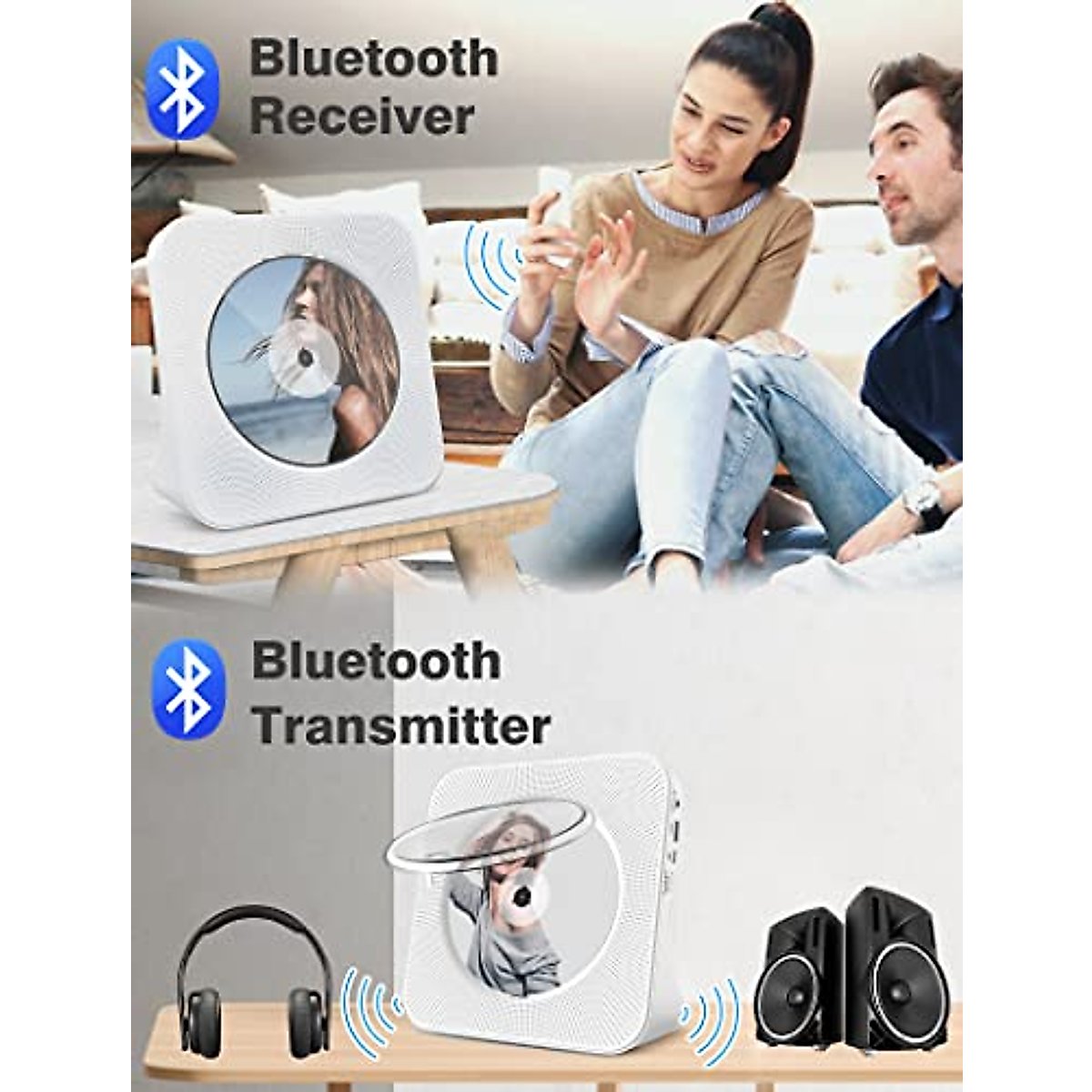 Portable CD Player with Bluetooth: 4000mAh Rechargeable Kpop Music Player with HiFi Speaker,Remote Control,LCD Display,Sleep Timer,Headphone Jack, Supports CD/Bluetooth/FM Radio/U-Disk/AUX