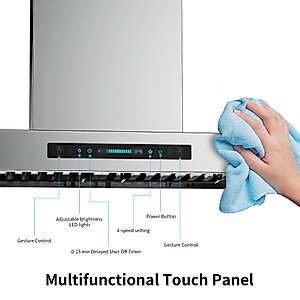 IKTCH 30"Wall Mount Range Hood, 900 CFM Ducted Range Hood with 4 Speed Fan, Durable Stainless Steel Range Hood 30 inch with Gesture Sensing & Touch Control IKP01-30