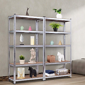 Giantex 2 Pieces Shelving Rack Storage Shelf Steel Garage Utility Rack 5-Shelf Adjustable Shelves Heavy Duty Display Stand for Books, Kitchenware, Tools Bolt-Free Assembly 36"x 16"x 72'', Silver