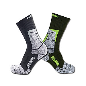 Men's Breathable Hiking Work Boot Socks w/Anti-Stress Moisture Wicking Germanium & Coolmax Fiber Lite-Compression 1/2 pr (X-Large, 1 Olive + 1 Dark Grey)